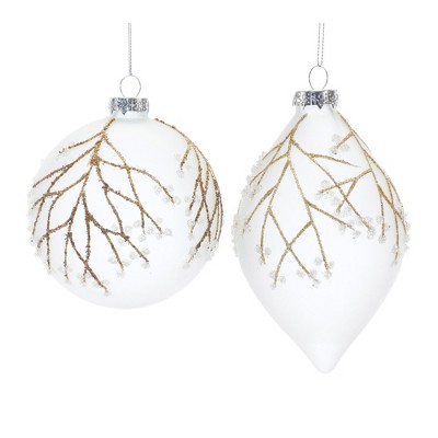 Melrose Glittered Glass Tree Branch Ornament (set Of 6) : Target