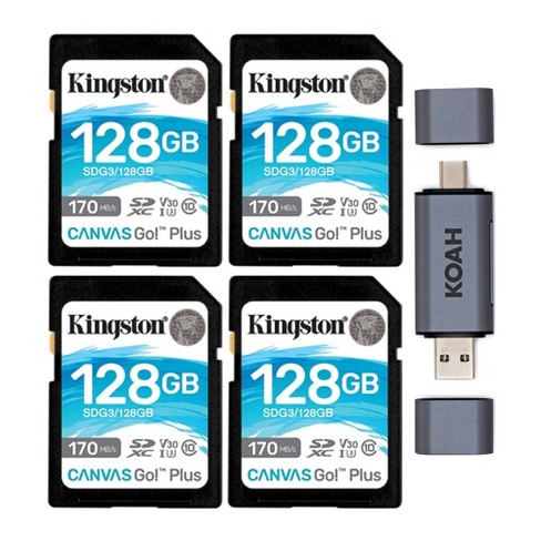 Kingston 128gb Sdxc 170mb/s Read Memory Card (4-pack) With Sd Card ...