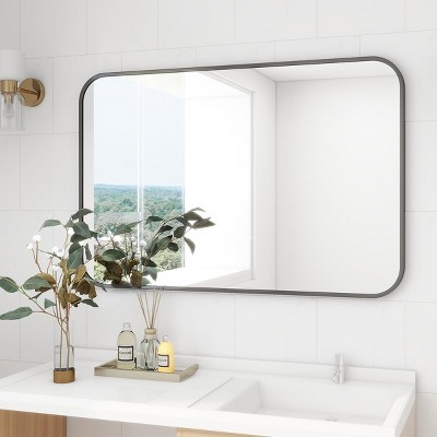 Homlux Rectangular Wall Mounted, Rounded Corner Mirror 26"x38", Black ...
