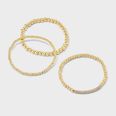 Brass Beaded Bracelet 3pc - A New Day™ Gold : Target