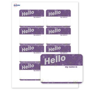 Avery Printable Adhesive Name Tags, 2-1/3" x 3-3/8", Pre-printed Purple ...