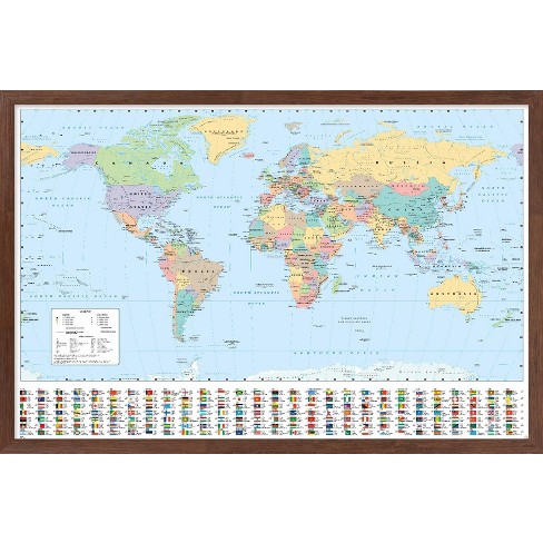 Trends International World Map 2023 Framed Wall Poster Prints Mahogany ...