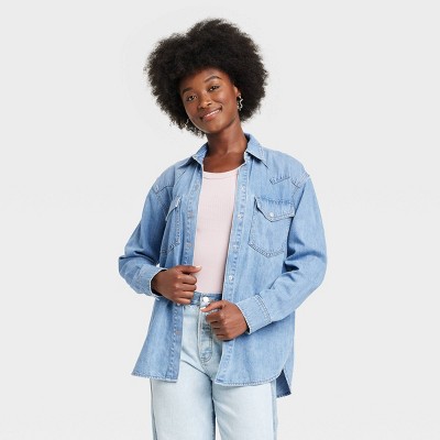 Women's Long Sleeve Denim Shacket - Universal Thread™ Blue 4x : Target