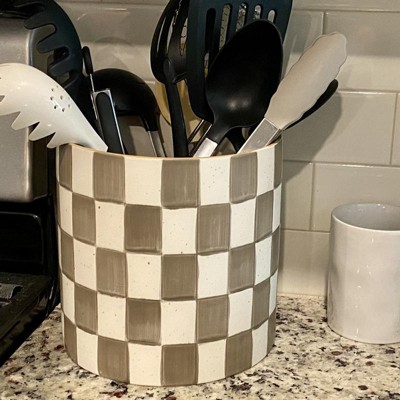 Checker Stoneware Indoor Outdoor Planter Pot Ivory 5.88"x5.88 ...