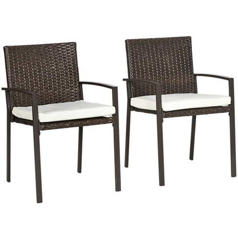 Outsunny 4 Piece Outdoor Dining Chair Set, Cushioned Patio Wicker ...