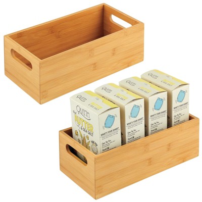 Mdesign Wood Bamboo Pantry Storage Bin Container, Handles, 2 Pack ...