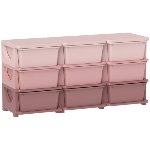 Qaba 3 Tier Kids Storage Unit W 9 Drawers Chest Toy Organizer Plastic Bins For Kids Bedroom Nursery Living Room For Boys Girls Toddlers Pink Target