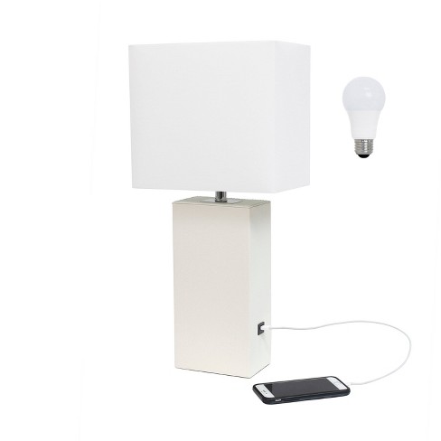 Elegant Designs 21" Modern Leather Wrapped Table Lamp With Usb Port And ...