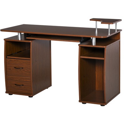 Costway Computer Desk Study Bookcase Workstation With Charging Station ...