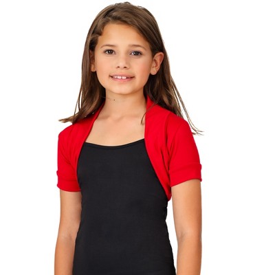 Girls Open Front Short Sleeve Cropped Bolero Shrug-red-l : Target