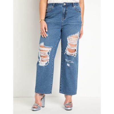 Eloquii Women’s Plus Size Ultra Distressed Straight Leg Jean : Target