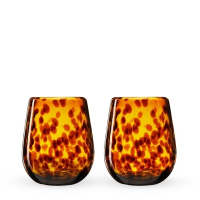 Twine Segunda Vida Tortuga Tortoise Shell Colored Stemless Wine Glasses ...