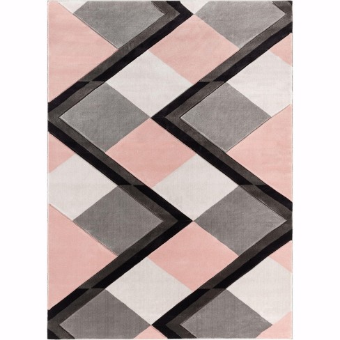 Well Woven Naya Blush Pink Modern Geometric Diamond Boxes Pattern Area ...