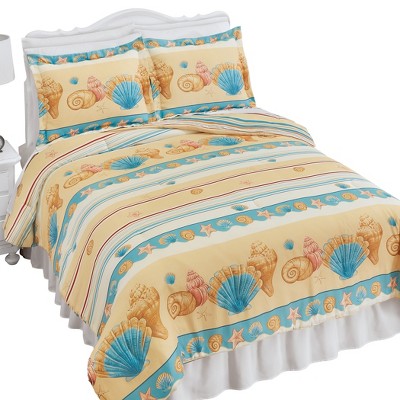 Collections Etc 3-piece Coastal Seashell Reversible Comforter Set Twin ...