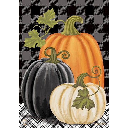 Checkered Pumpkins Autumn House Flag Primitive Fall 28" X 40" Briarwood ...
