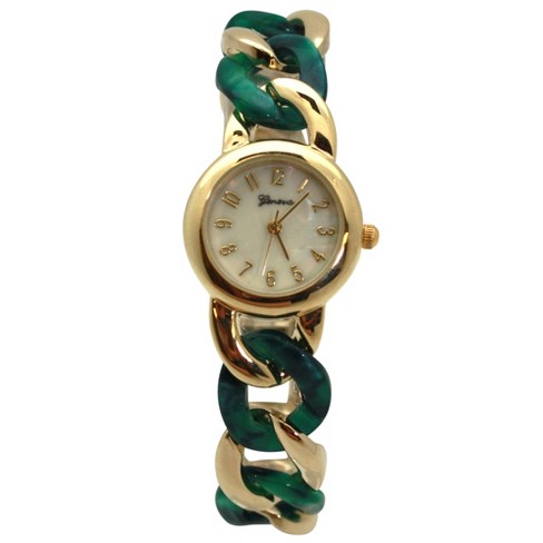 Olivia Pratt Green Gold Chain And Tortoise Strap Women Watch : Target