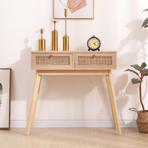Homlux Rattan Console Table Entryway Side Table With 2 Rattan Drawers ...