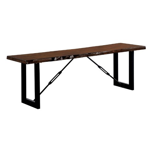 Simple Relax Rectangular Dining Bench With Metal Legs In Walnut And ...