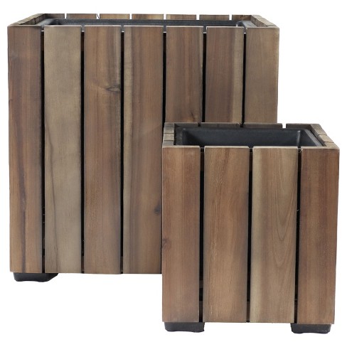 Sunnydaze Indoor/outdoor Square Acacia Wood Planter Box With Vertical ...