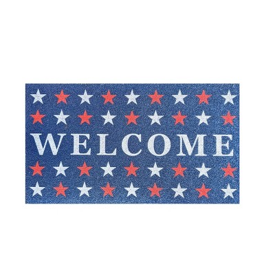 Evergreen Welcome Red White And Blue Stars 28" X 16" Woven Pvc Indoor ...