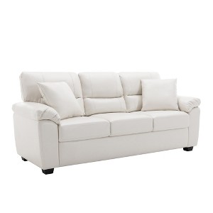 83 Faux Leather Sofa Mid Century Modern Couch with Pillows and Cushion Armrest White Morden Fort