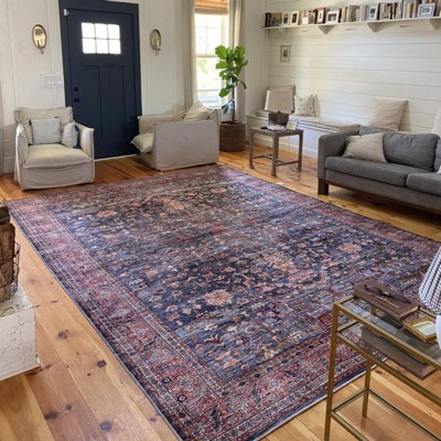 Nourison Washable Brilliance 2' X 6' Navy/brick Vintage Indoor Bathroom ...