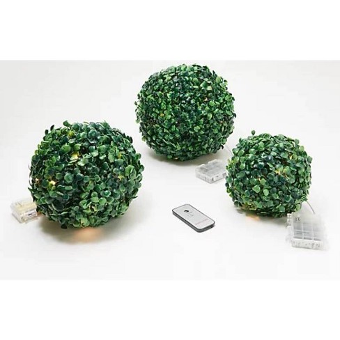 Set Of 3 Boxwood Topiary Spheres Green - Ultimate Innovations: Pre-lit ...