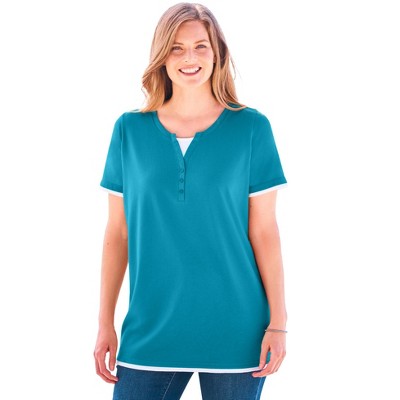 Woman Within Women's Plus Size Layered-look Tee - 38/40, Turq Blue : Target