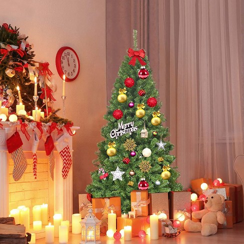 Tangkula 6ft Artificial Christmas Tree Pvc Hinged Spruce Xmas Tree With ...