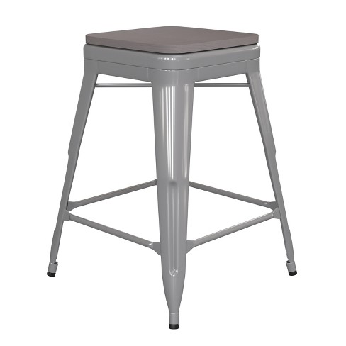 Emma And Oliver 24" High Backless Silver Metal Indoor-outdoor Counter ...