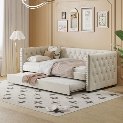 Twin Size Elegant Luxury Tufted Button Daybed, Beige - Modernluxe : Target