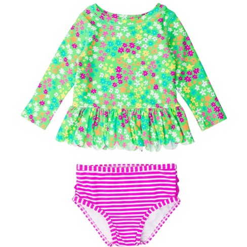 Rufflebutts Girls Upf50+ Scallop Hem Long Sleeve Rash Guard Bikini ...