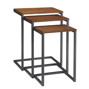 HomeRoots Set of Three Brown and Black Distressed Solid Wood and Metal ...