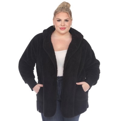 Ps Plush Hooded Cardigan With Pockets 1x/2x Black -white Mark : Target