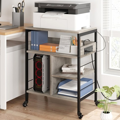 Large Printer Stand, 4 Tier Mobile Printer Table With Storage Shelf ...