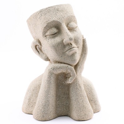 Luxenhome Speckled Beige Mgo Happy Bust Head Planter : Target