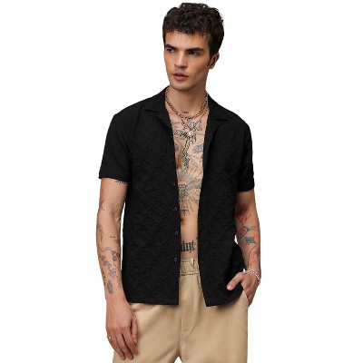 Campus Sutra Men Men's Onyx Black Crumble Textured Shirt : Target