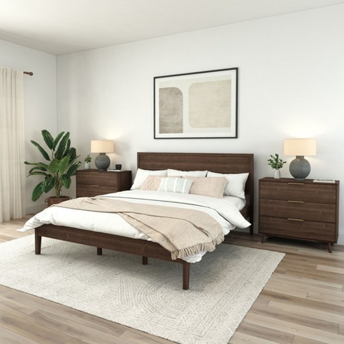 Plank+beam Duo Solid Wood King Bed Frame With Panel Headboard, Modern ...