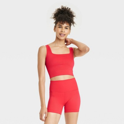Women's Rib High Neck Racerback Cropped Tank Top - All In Motion™ Red ...