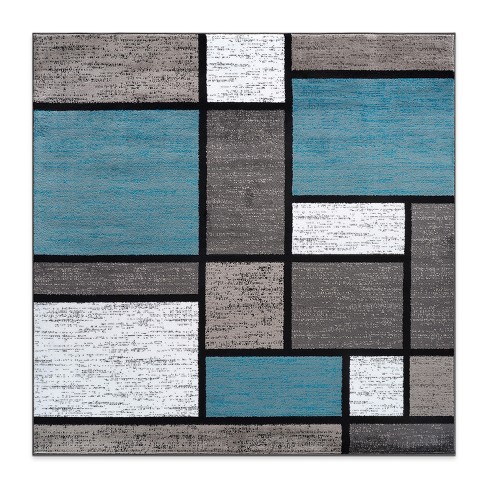 World Rug Gallery Contemporary Modern Boxed Color Block Area Rug - Blue ...
