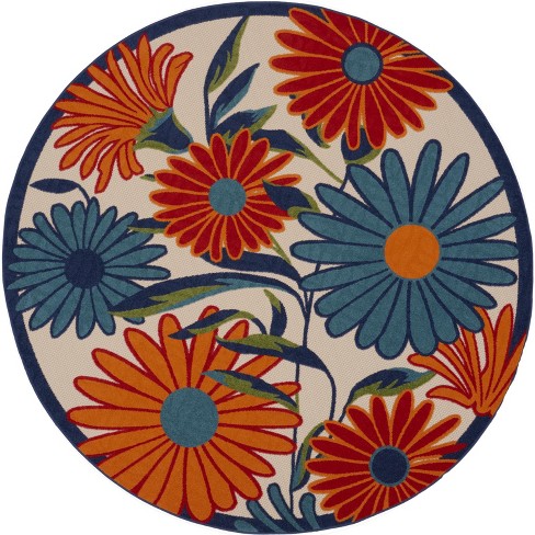 Nourison Aloha Daisy Flower Flatweave High-low Indoor Outdoor Round Rug ...