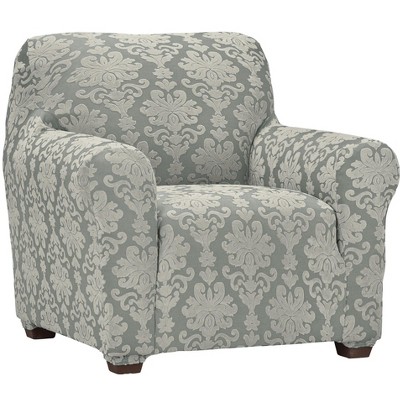 Stretch Jacquard Damask T-chair Slipcover Gray - Sure Fit : Target