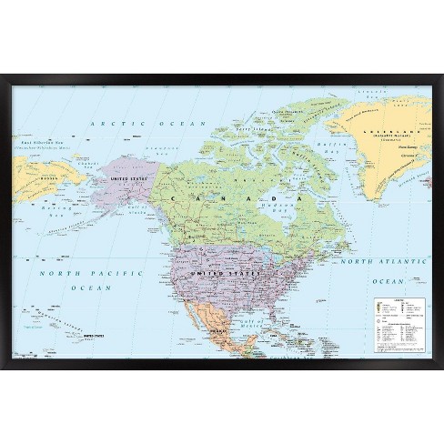Trends International North America Map 2024 Framed Wall Poster Prints ...