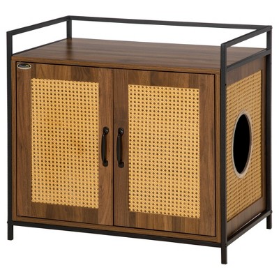 Pawhut Hooded Cat Litter Box With Scoop, Enclosed Cat Litter Tray With ...
