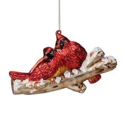 Northlight 4" Cardinal Birds On A Snowy Branch Glass Christmas Ornament ...