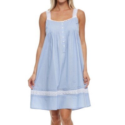 Adr Embroidered 100% Cotton Nightgowns For Women, Short Sleeveless ...