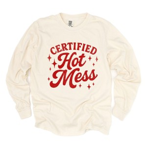 Certified Hot Mess Stars Distressed - Women's Garment Dyed Long Sleeve ...