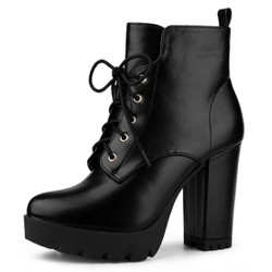 Allegra K Women's Lace Up Round Toe Platform Block Heels Ankle Boots ...