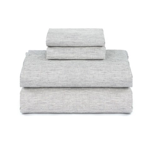100% French Linen Sheet Set - Full - Shadow Pinstripe | Bokser Home ...