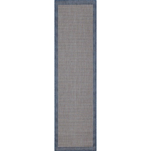 Well Woven Woden Blue Indoor/outdoor Flat Weave Solid Color Border ...